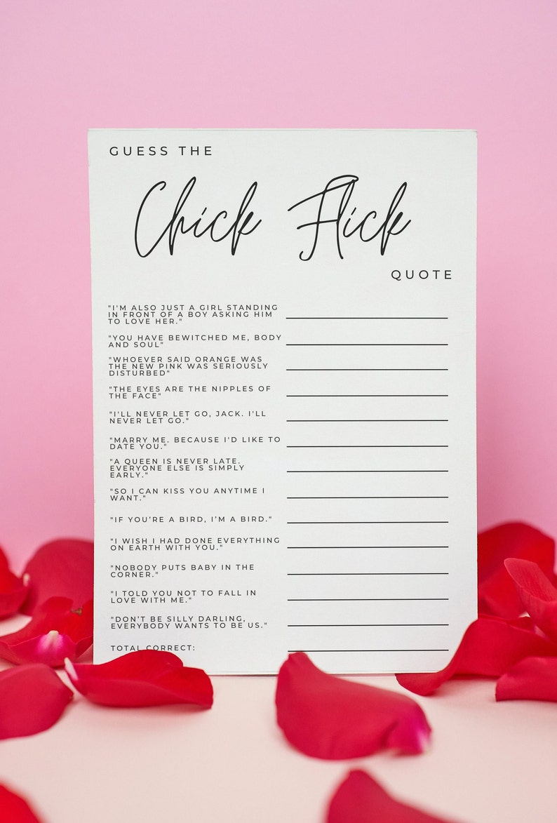 Chick Flick Game Rom Com Guessing Game Modern Bridal Shower Game ...