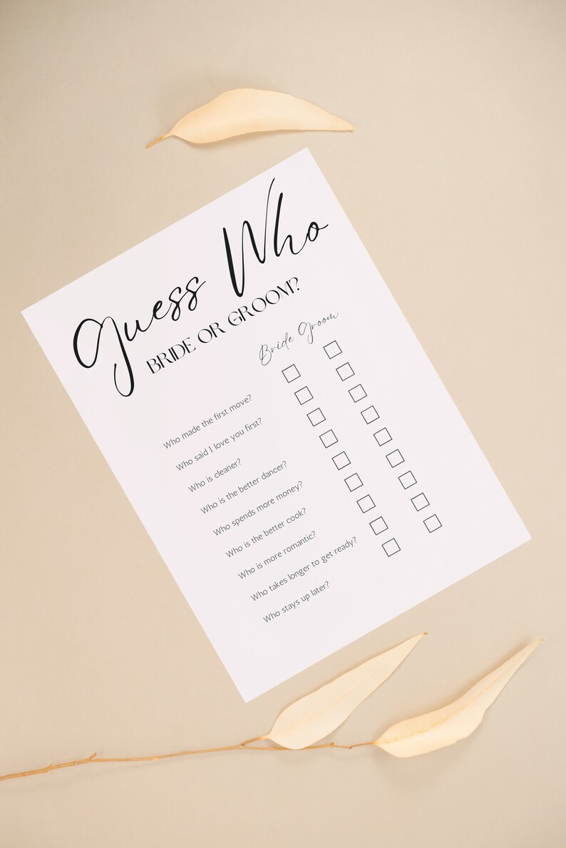 Guess Who Bride or Groom Game Pink Minimalist Bridal Shower Game ...