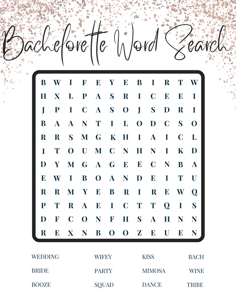 Bachelorette Party Game, Word Puzzle, Word Search Game, Word Find Game ...