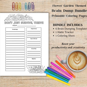 Flower Garden Themed Brain Dump Worksheets Coloring Page and - Etsy