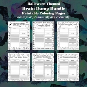 Halloween Themed Brain Dump Worksheets - Journal Coloring Pages - Habit ...