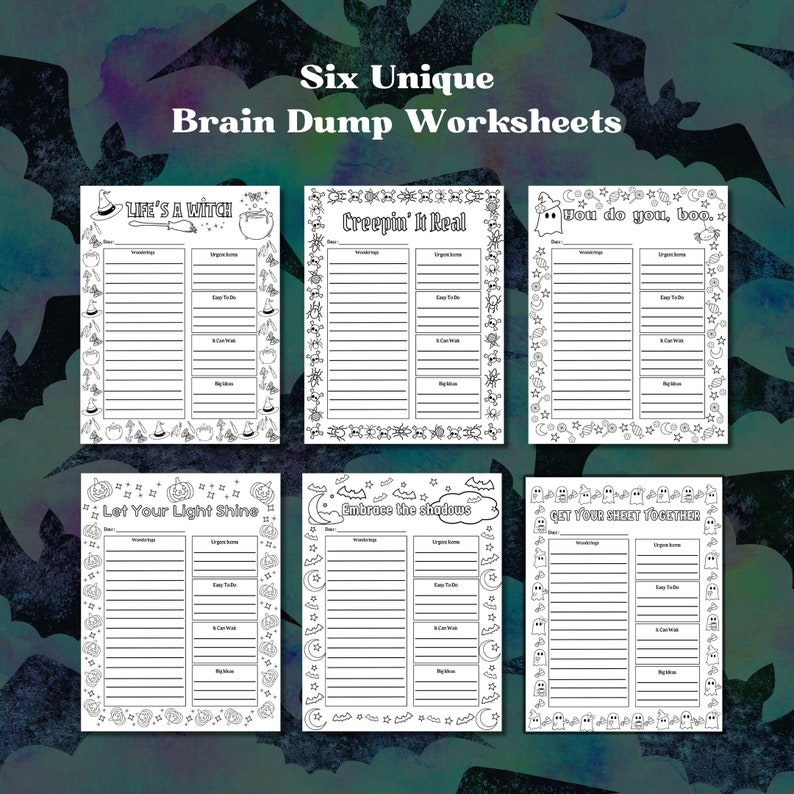 Halloween Themed Brain Dump Worksheets - Journal Coloring Pages - Habit ...