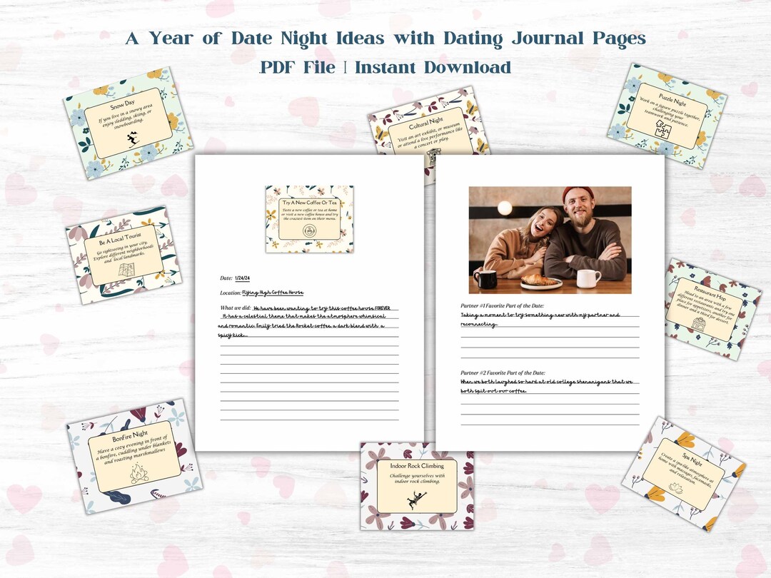 A Year of Romantic Date Cards and Memory Book Pages | 52 Date Ideas & 6 ...