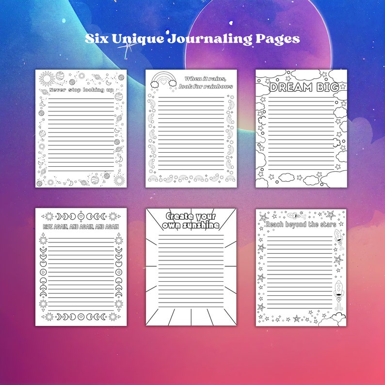Space & Sky Themed Coloring Journal Pages - Journal Digital Download ...