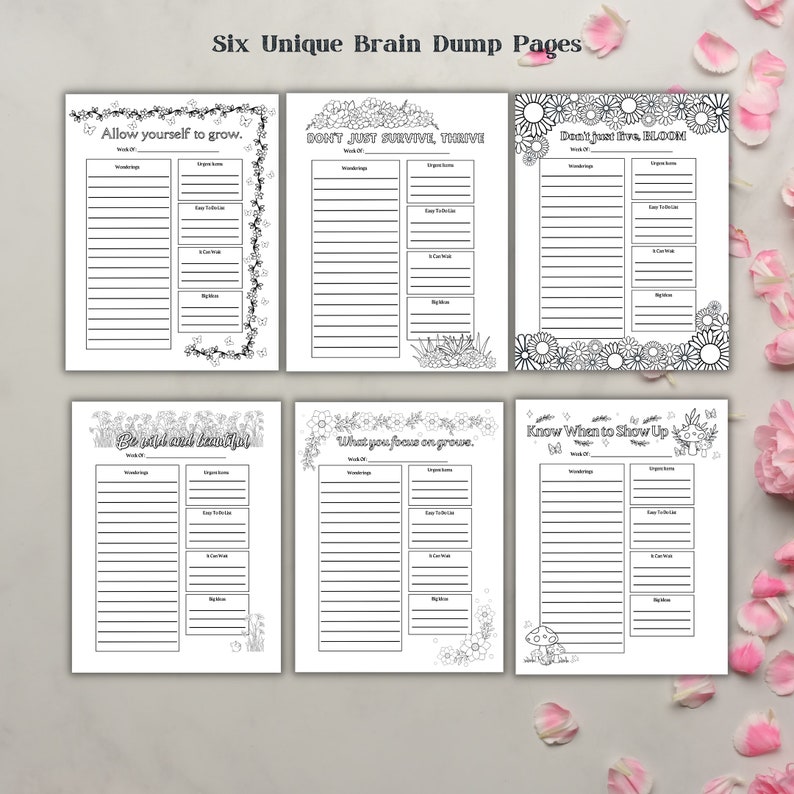 Flower Garden Themed Brain Dump & Mind Mapping Bundle Coloring Page and ...
