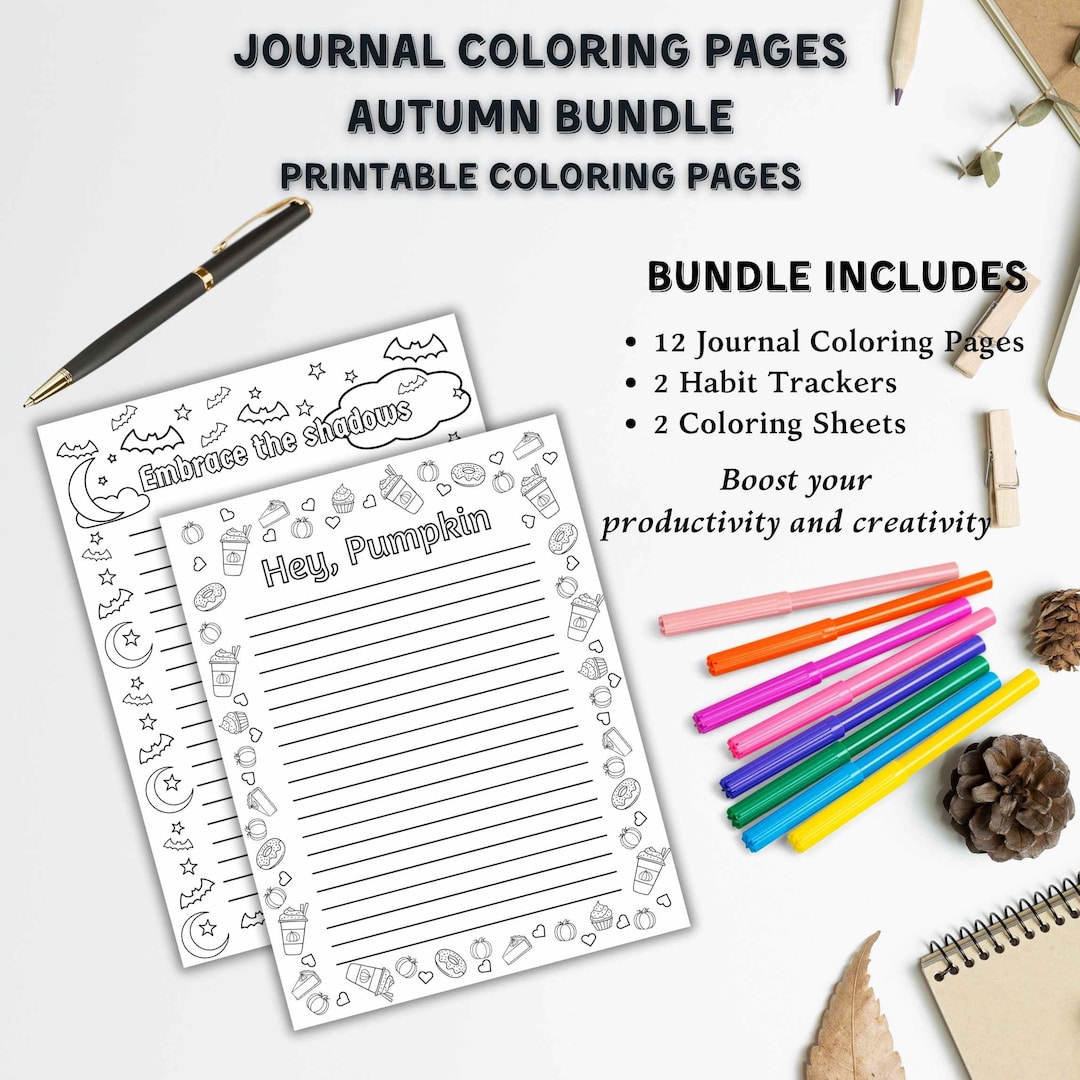 Autumn Coloring Journal Pages - Habit Tracker and Coloring Page ...