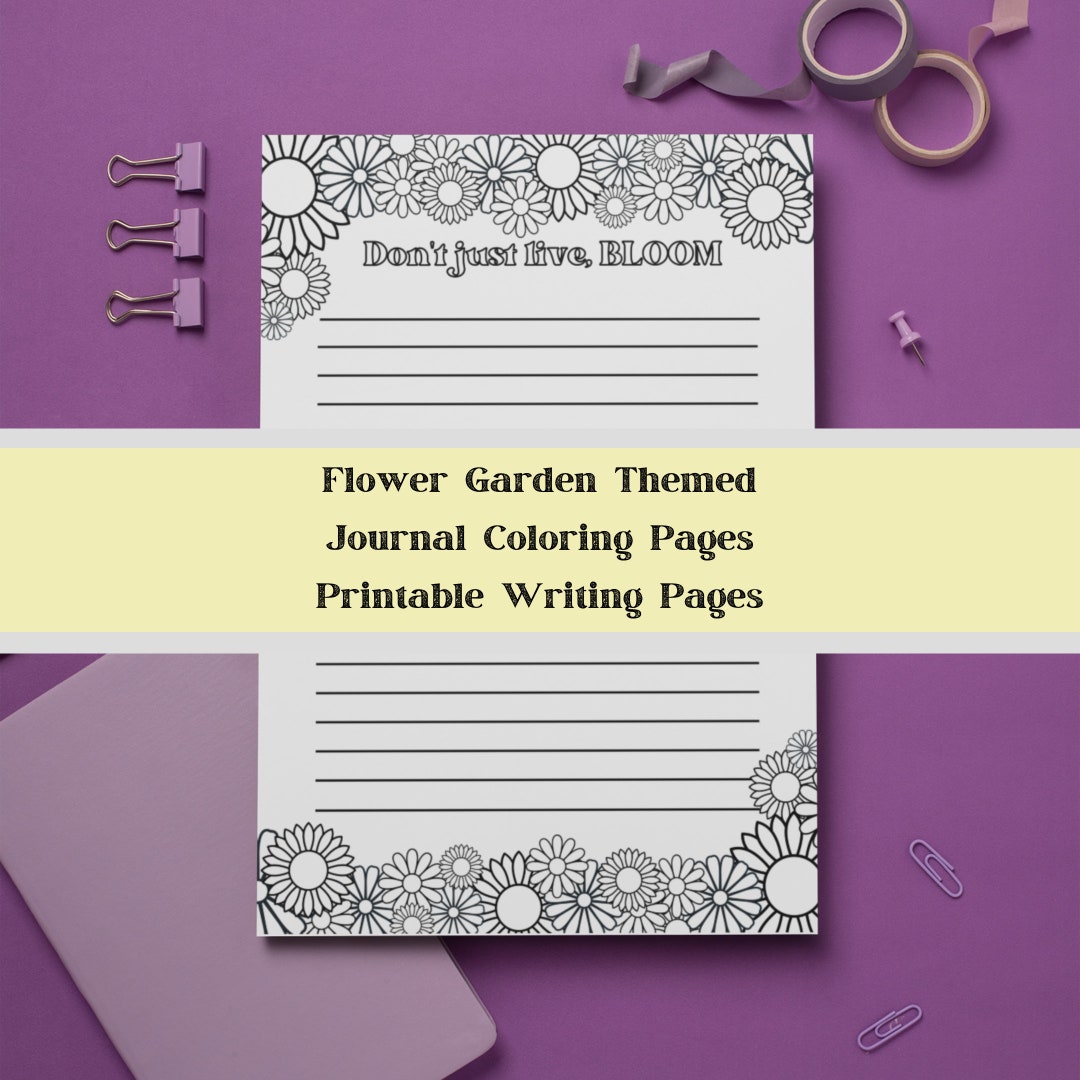 Flower Garden-themed Journal Coloring Pages - Printable PDF File ...
