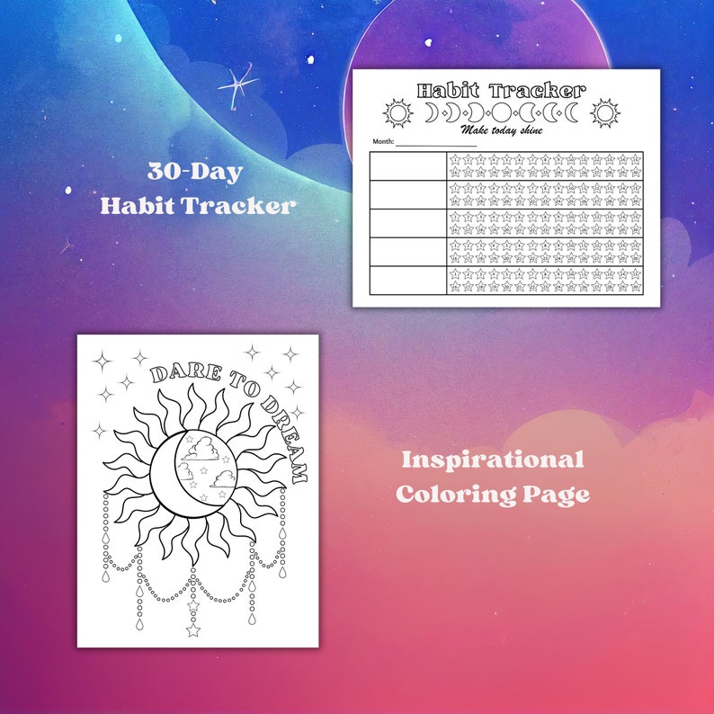 Space & Sky Themed Coloring Journal Pages - Journal Digital Download ...