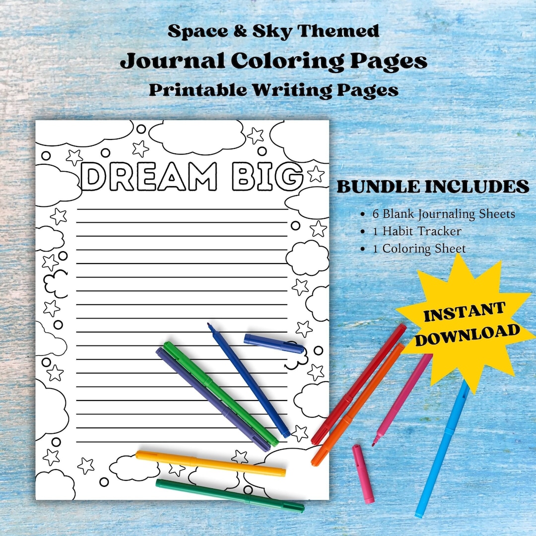 Space & Sky Themed Coloring Journal Pages - Journal Digital Download ...