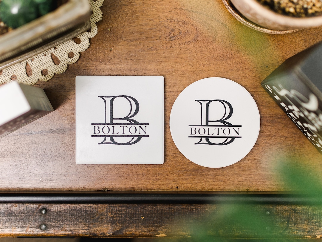 Laser-engraved Personal Monogram Ceramic Coasters Personalized Gift for ...