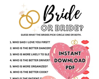 Printable Bridal Shower Game Bride or Bride Wedding Party Games EASY ...