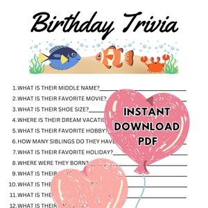 Printable Ocean Birthday Party Trivia Game | Conversation Starter ...