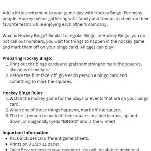 10 Printable Hockey Bingo Cards - Etsy