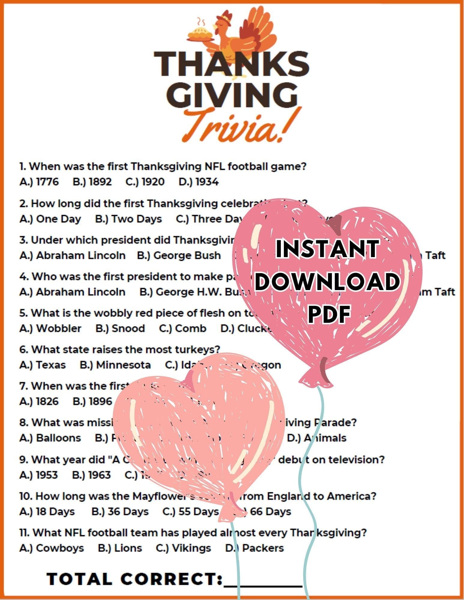 Printable Thanksgiving Trivia | Thanksgiving Day Activity | Turkey Day ...