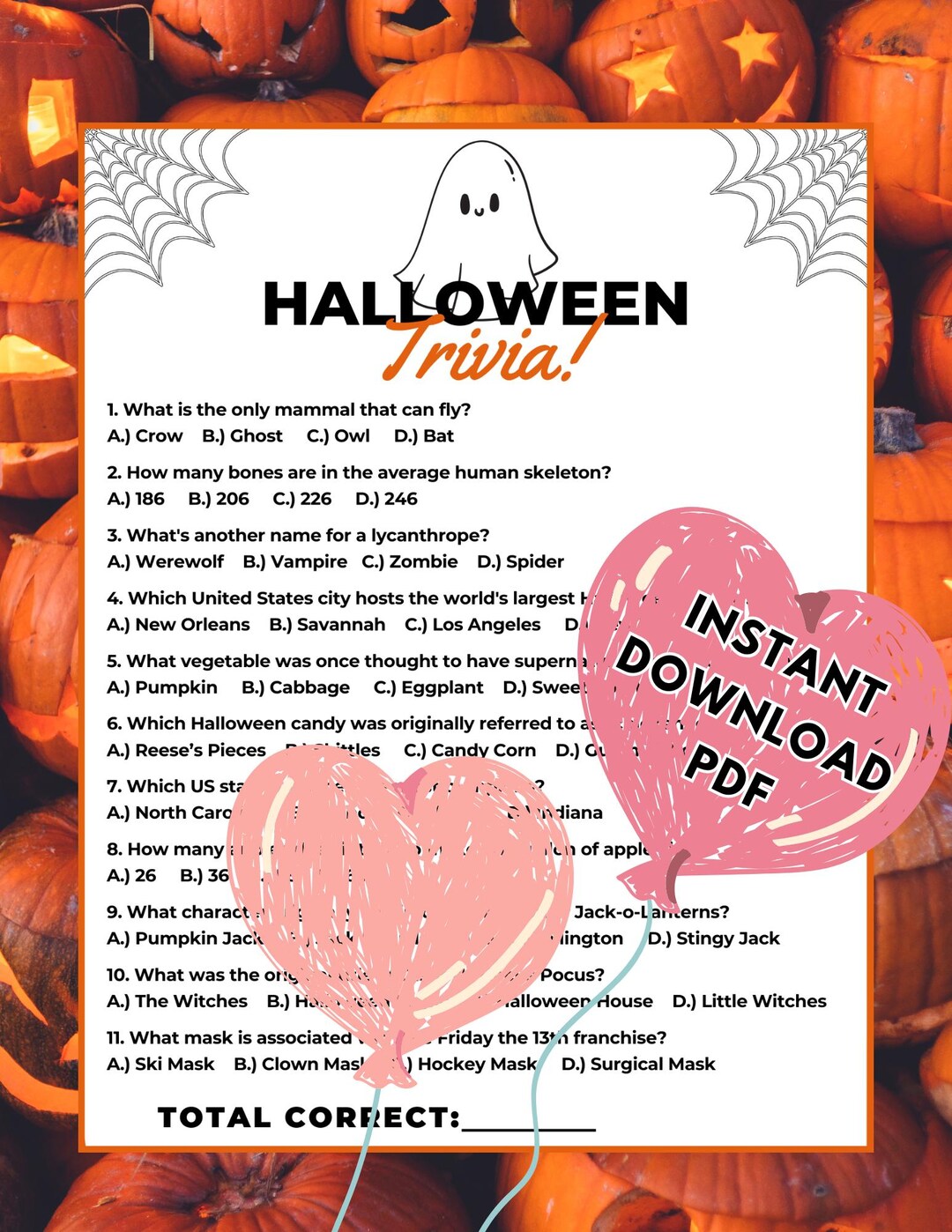Halloween Trivia Game: Printable Party Activity (digital Download) - Etsy