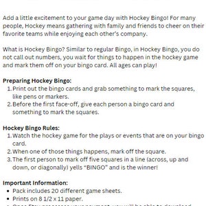 20 Printable Hockey Bingo Cards - Etsy