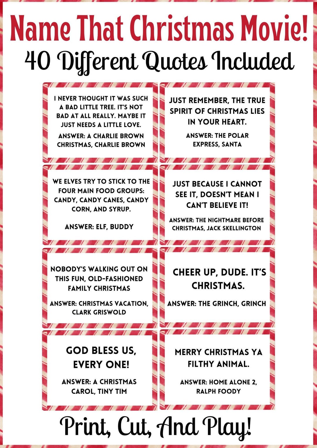 Christmas Movie Game: Holiday Party Activity (digital Download) - Etsy