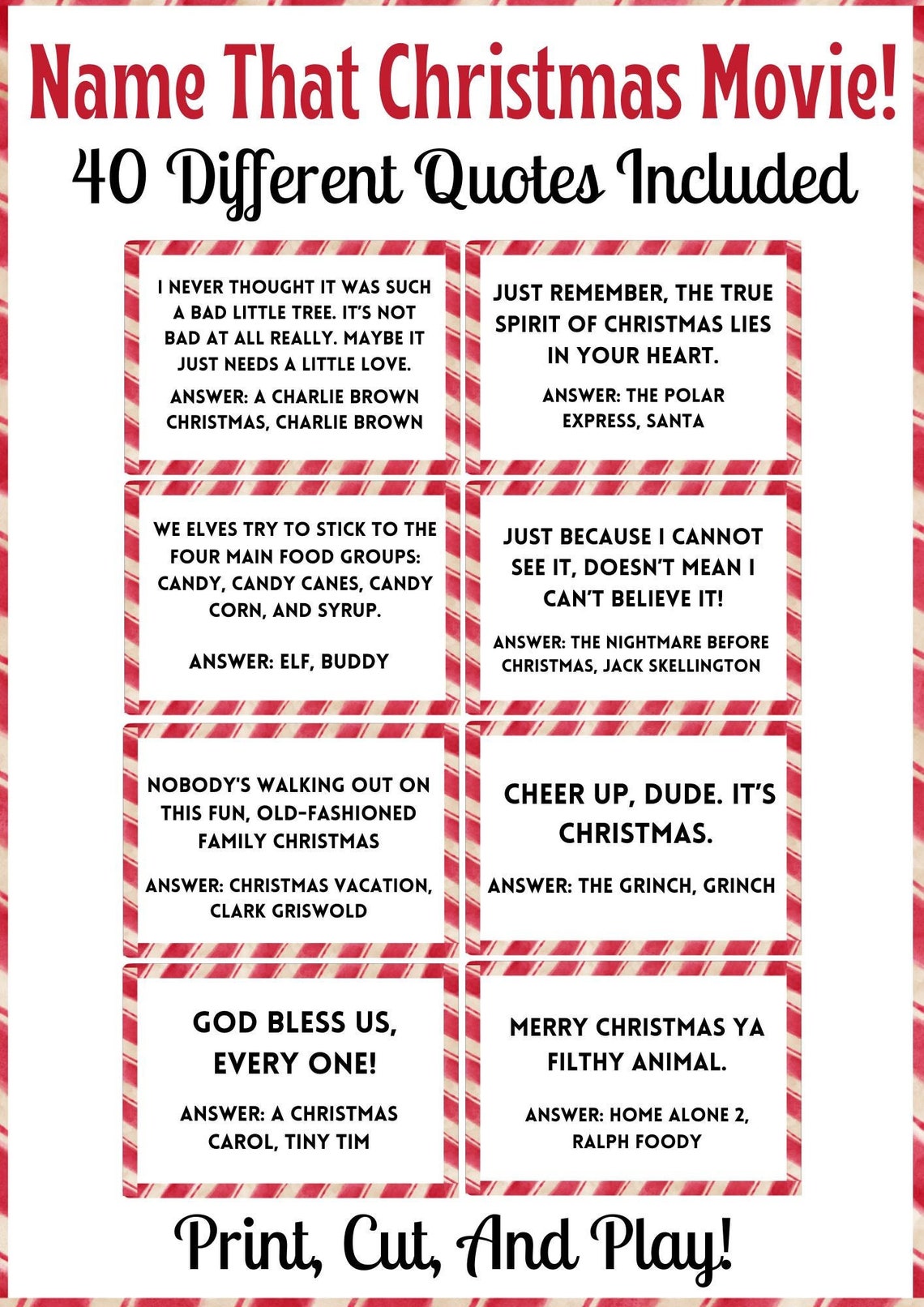 Christmas Movie Game: Holiday Party Activity (digital Download) - Etsy