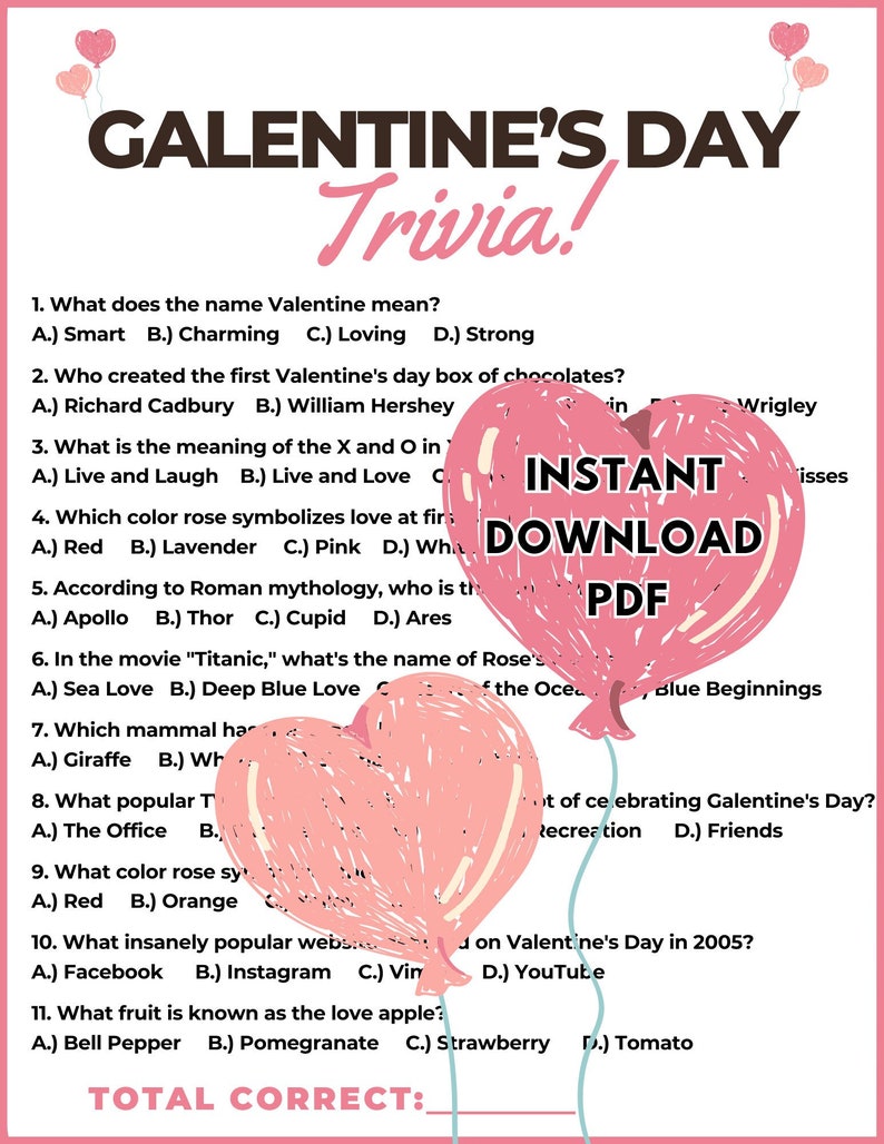 Galentine's Day Trivia Game: Ladies Night Party (instant Download) - Etsy