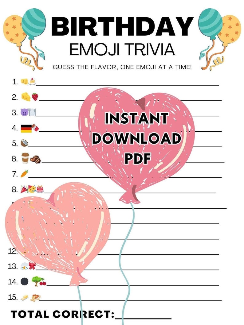 Birthday Emoji Trivia Game: Cake Flavor Guessing (printable PDF) - Etsy