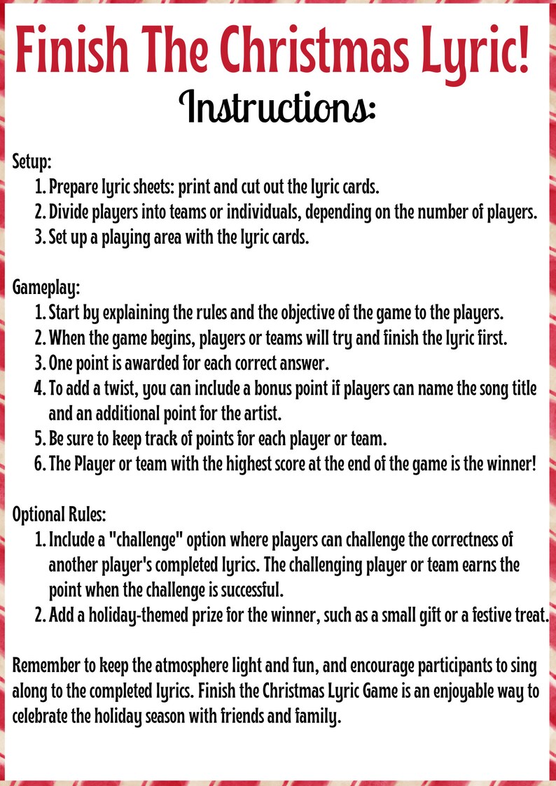 Finish the Christmas Lyric Game: Holiday Song Activity (digital ...