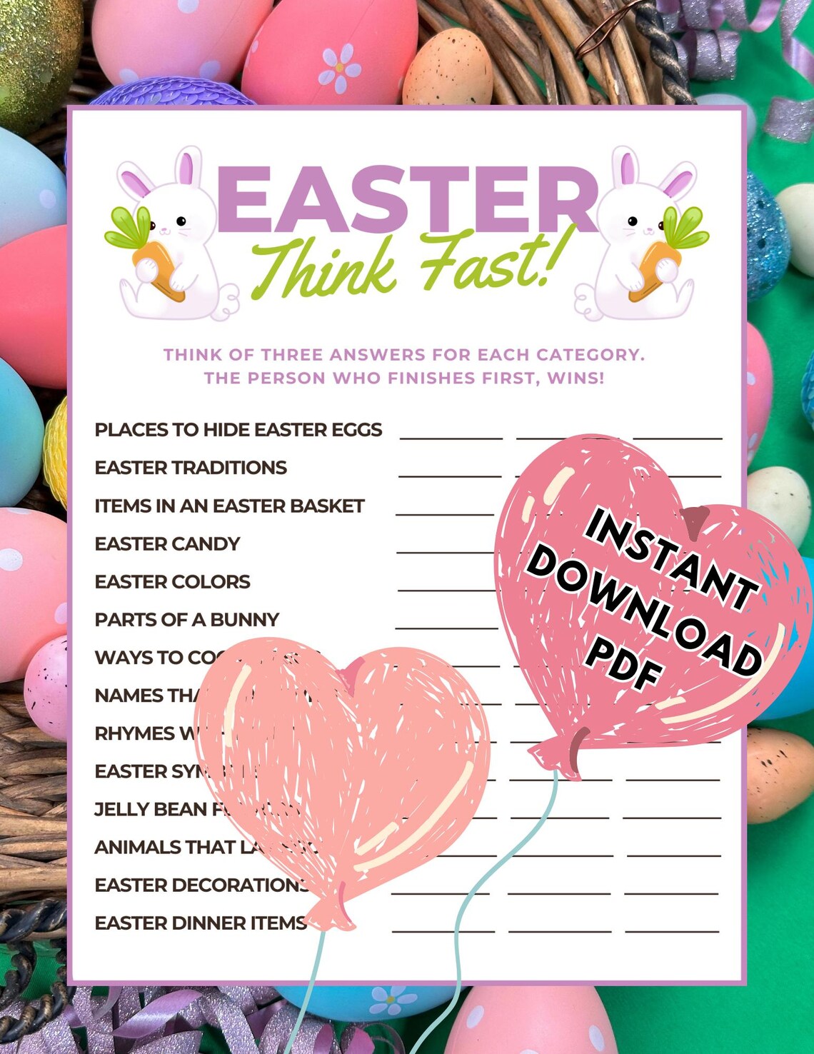 Printable Easter Think Fast Game: Holiday Activity (digital Download ...