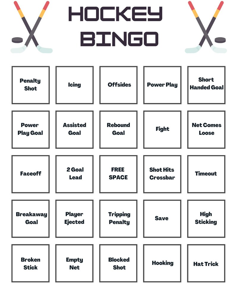 20 Printable Hockey Bingo Cards - Etsy