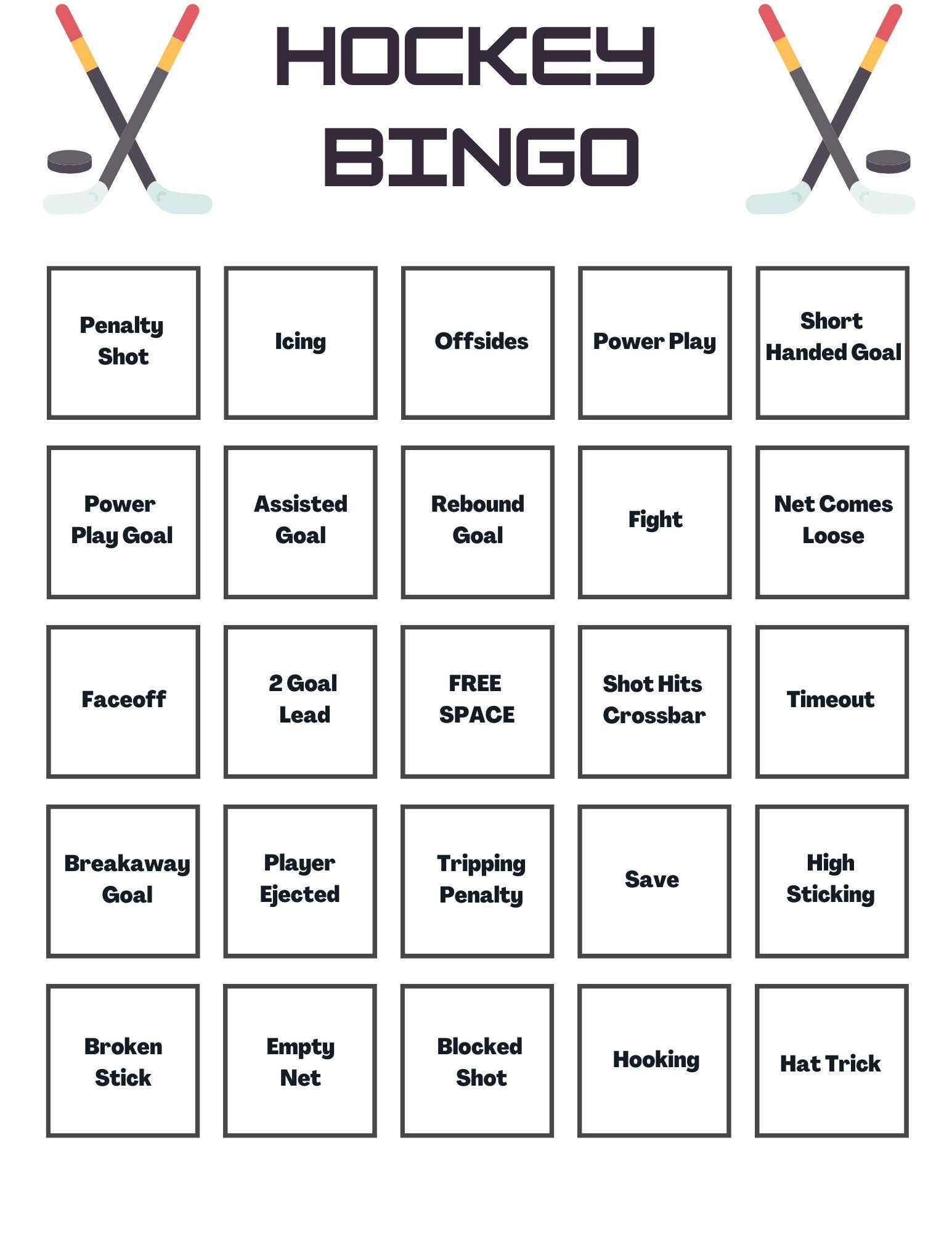 10 Printable Hockey Bingo Cards - Etsy