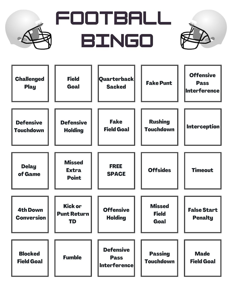 20 Football Bingo Cards: Super Bowl Party Game (printable Download) - Etsy