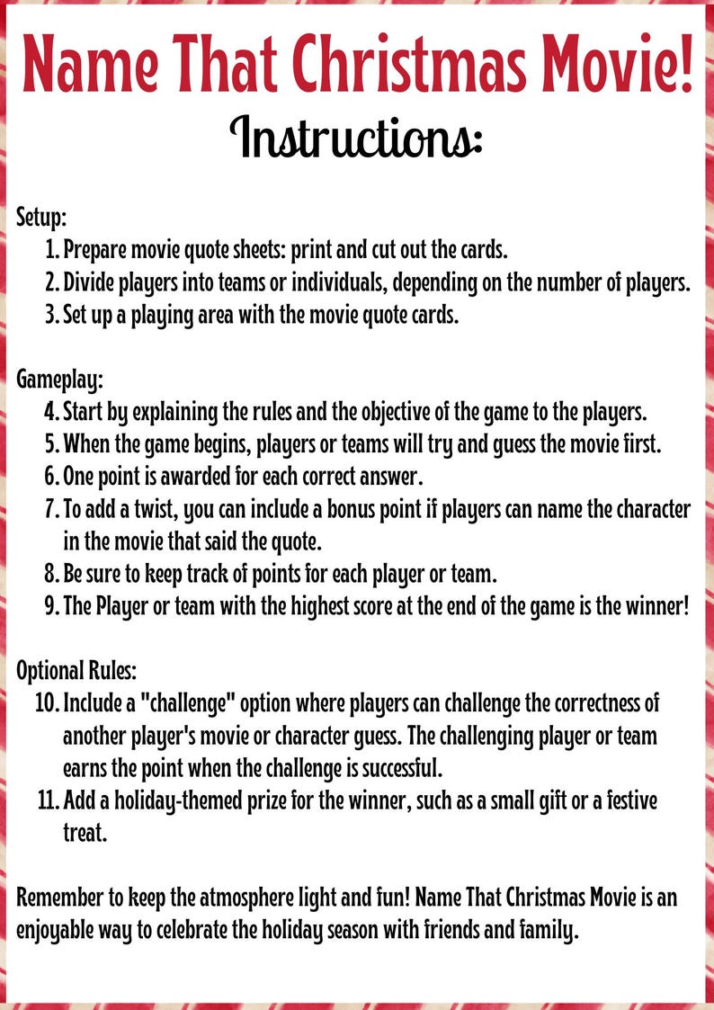 Christmas Movie Game: Holiday Party Activity (digital Download) - Etsy