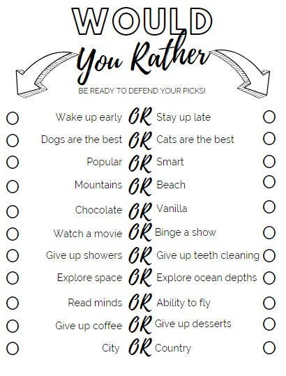Would You Rather Party Game This or That Questions - Etsy