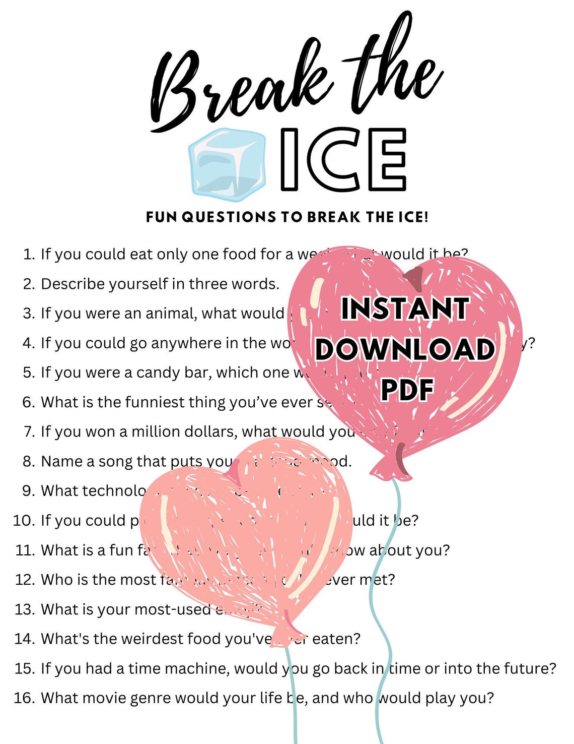 Printable Icebreaker Questions: Party Conversation Starters (digital ...