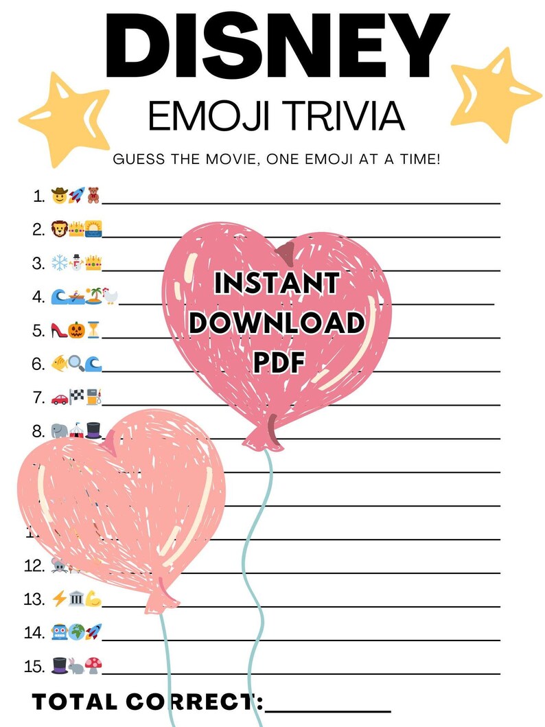 Disney Movie Emoji Trivia Game | Printable Party Activity (PDF Pattern ...