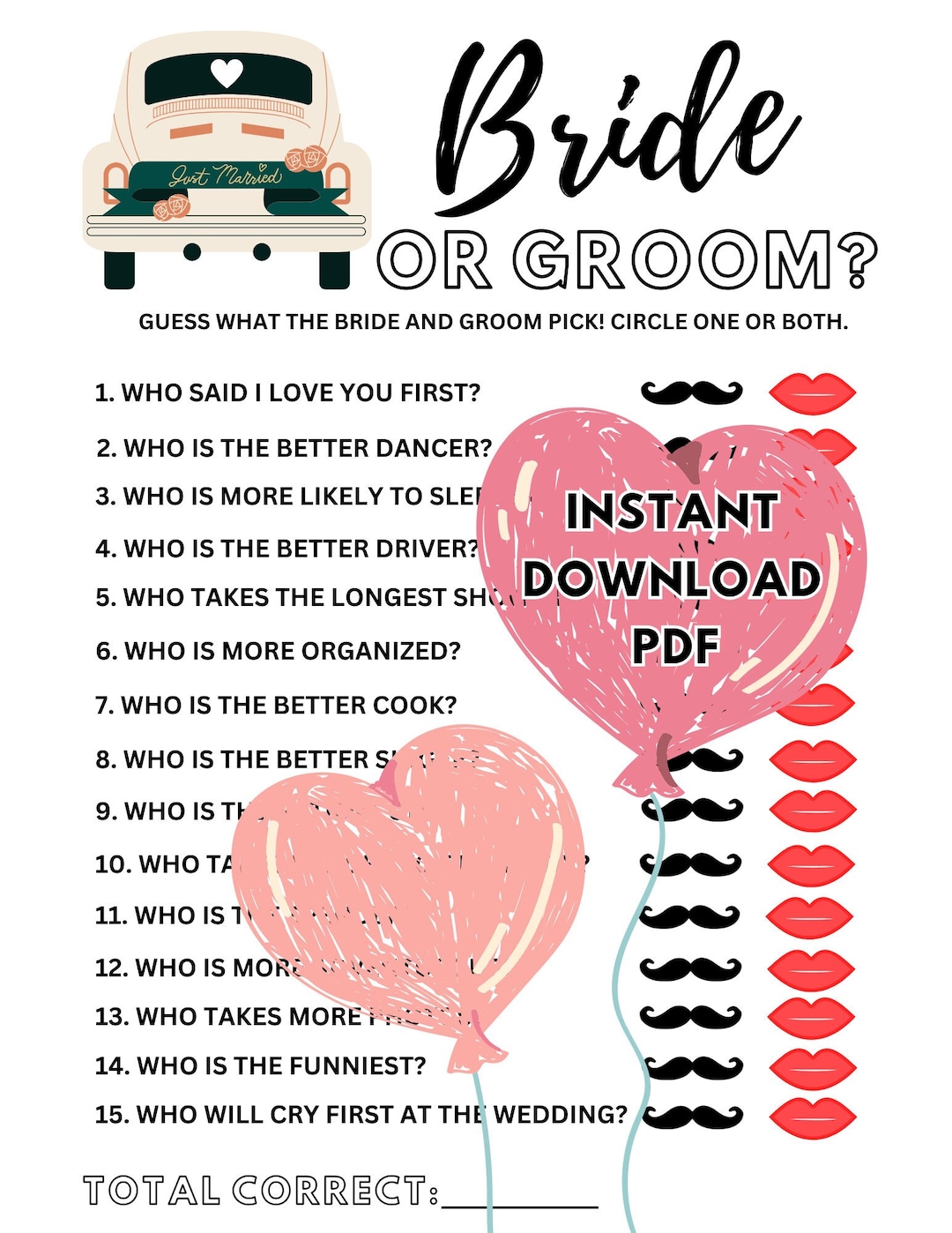 Printable Bridal Shower Game | Bride or Groom? | Wedding Party Games ...