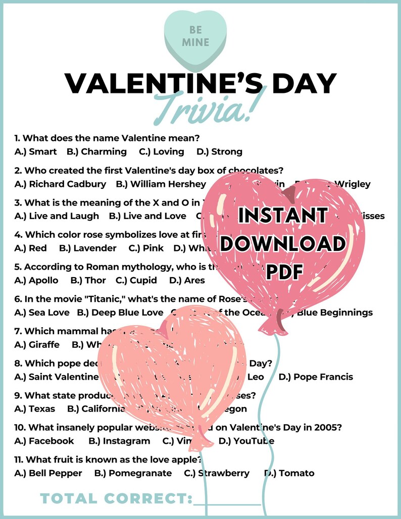 Valentine's Day Trivia Game | Valentine's Day Party | Valentine's Day ...