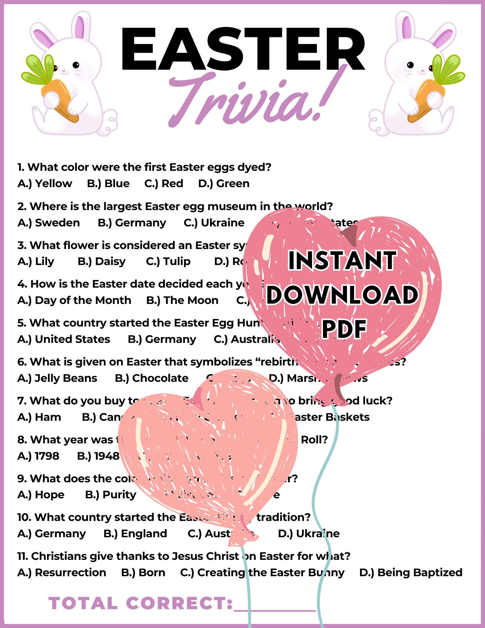 Easter Trivia Game | Easter Day Party | Easter Games | EASY Instant ...
