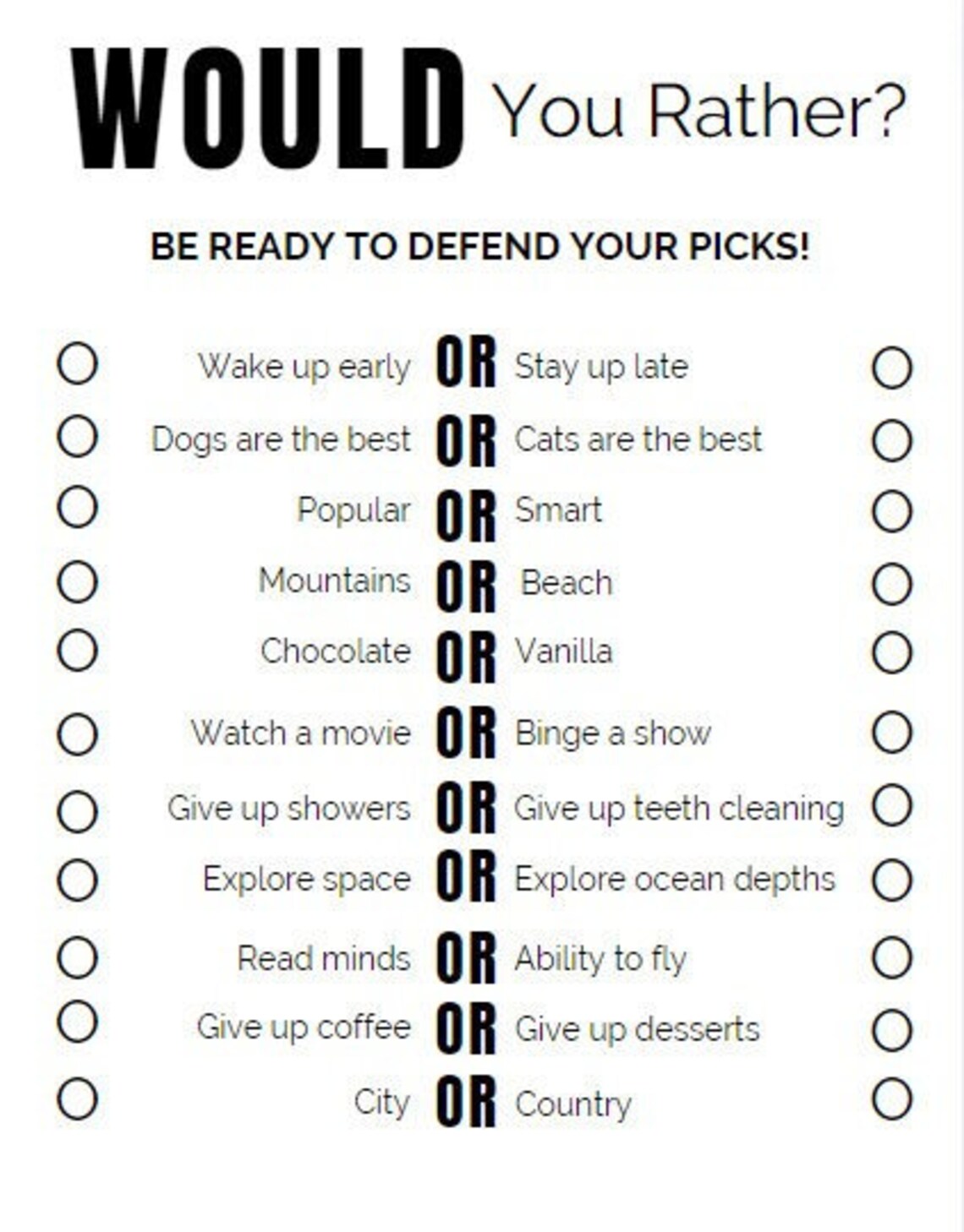 Would You Rather Party Game This or That Questions Conversation Starter ...