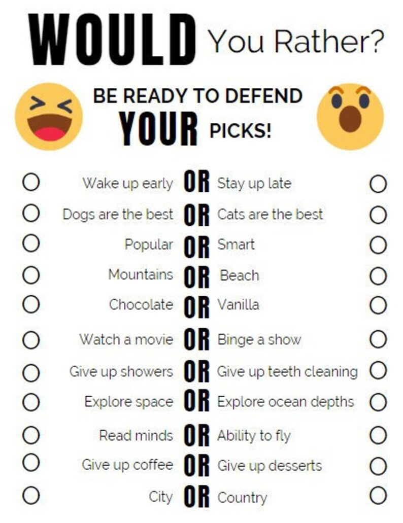 Would You Rather Party Game This or That Questions - Etsy