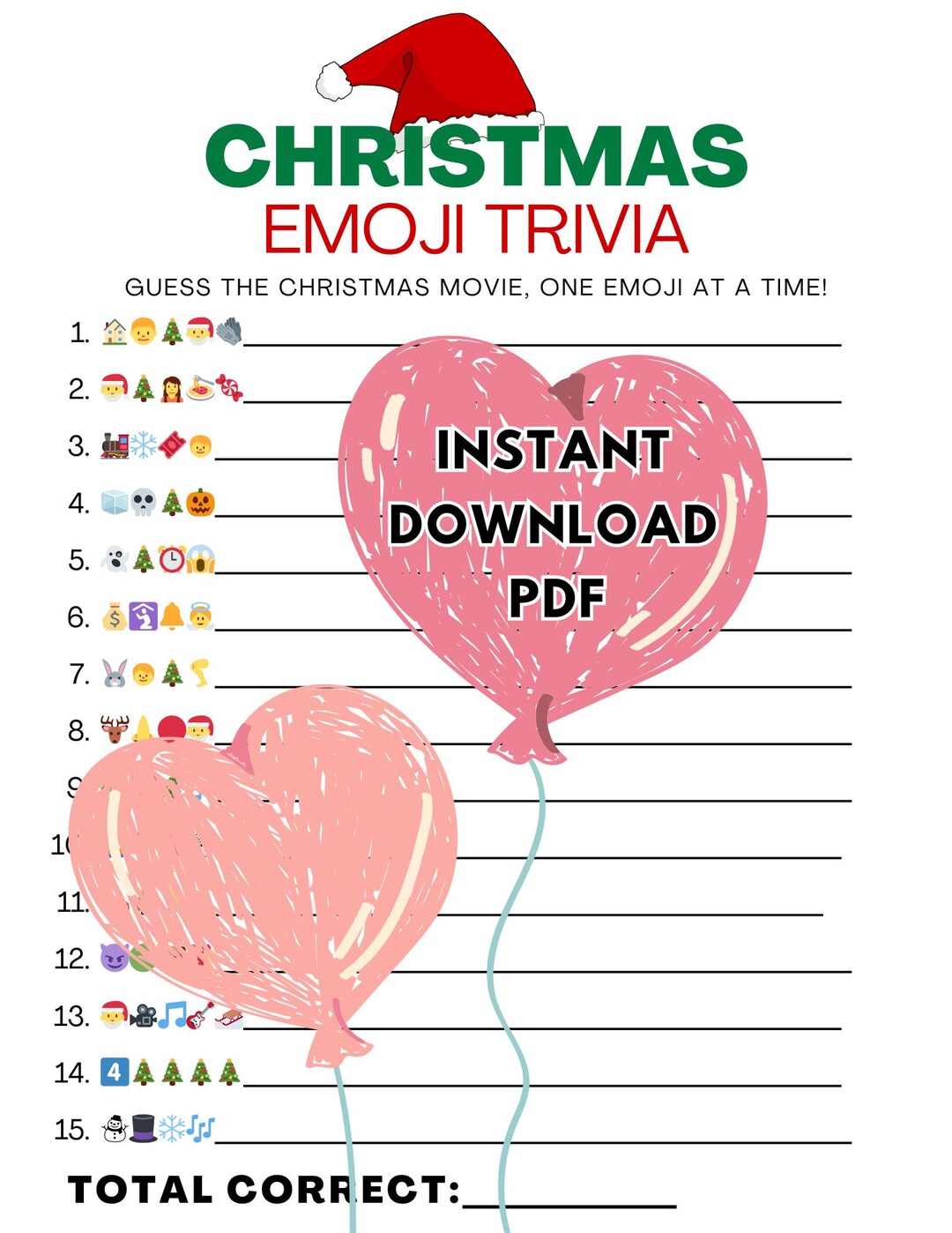 Christmas Movie Emoji Trivia Game: Printable Holiday Party (PDF) - Etsy