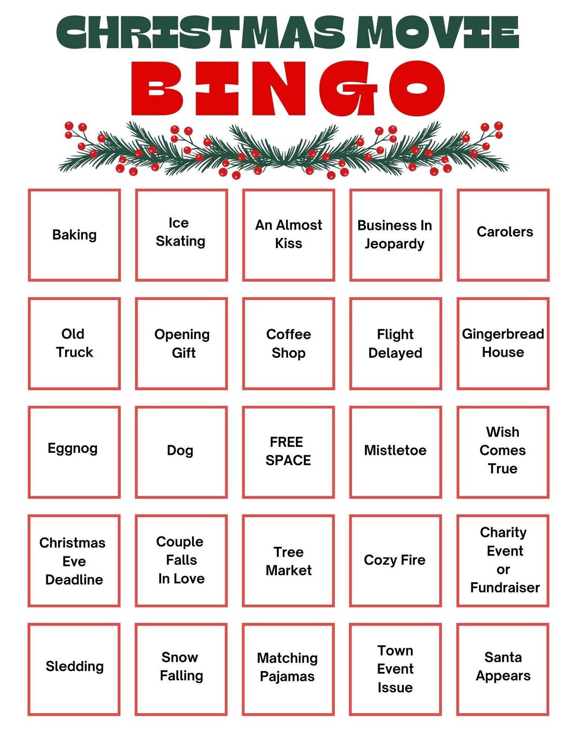 Hallmark Christmas Movie Bingo | Christmas Movie Bingo | Christmas Day ...