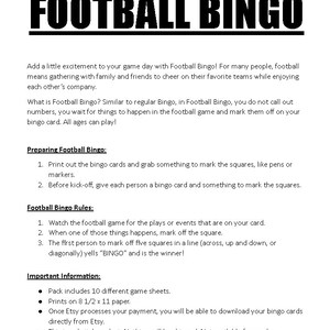 10 Printable Football Bingo Cards | Super Bowl Party | Football Party ...