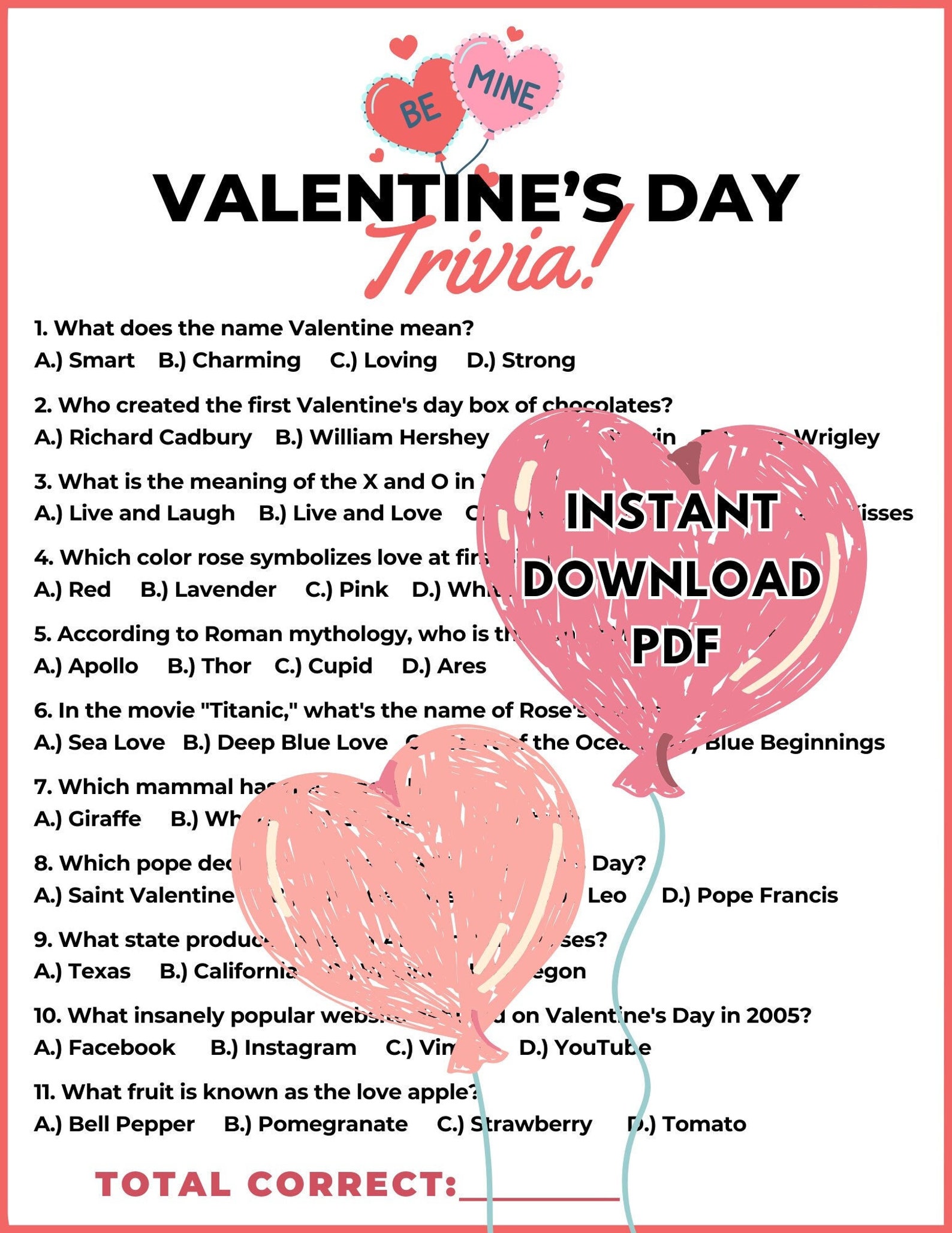 Valentine's Day Trivia Game | Valentine's Day Party | Valentine's Day ...