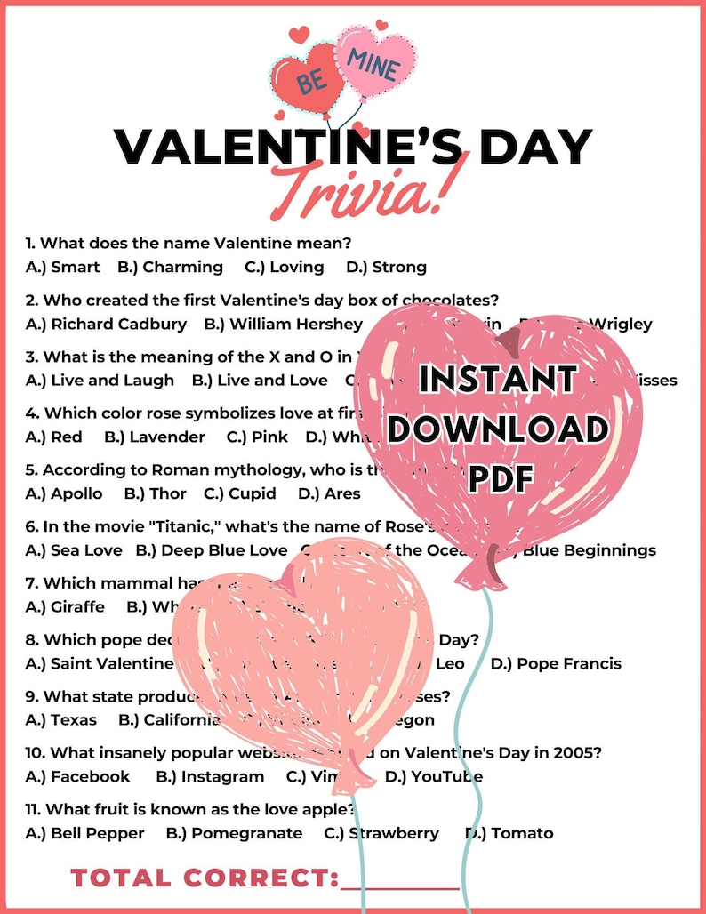 Valentine's Day Trivia Game | Valentine's Day Party | Valentine's Day ...