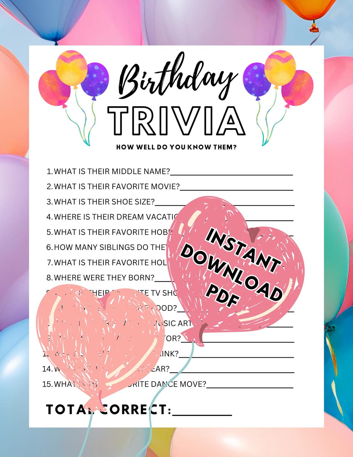 Printable Birthday Trivia Game: Fun Party Questions (instant Download ...