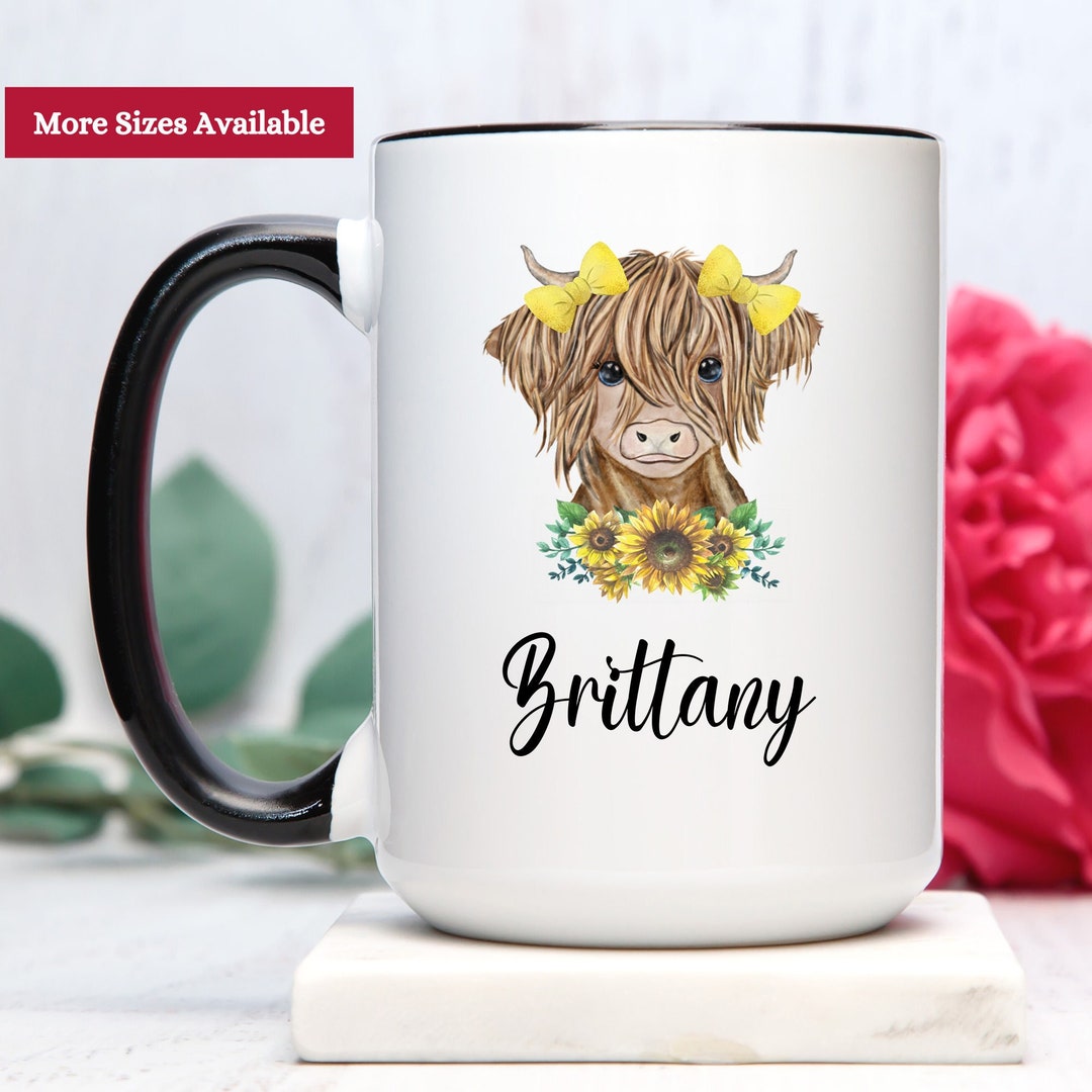 Highland Cow Sunflower Mug Personalized, Highland Cow Gifts, Highland ...