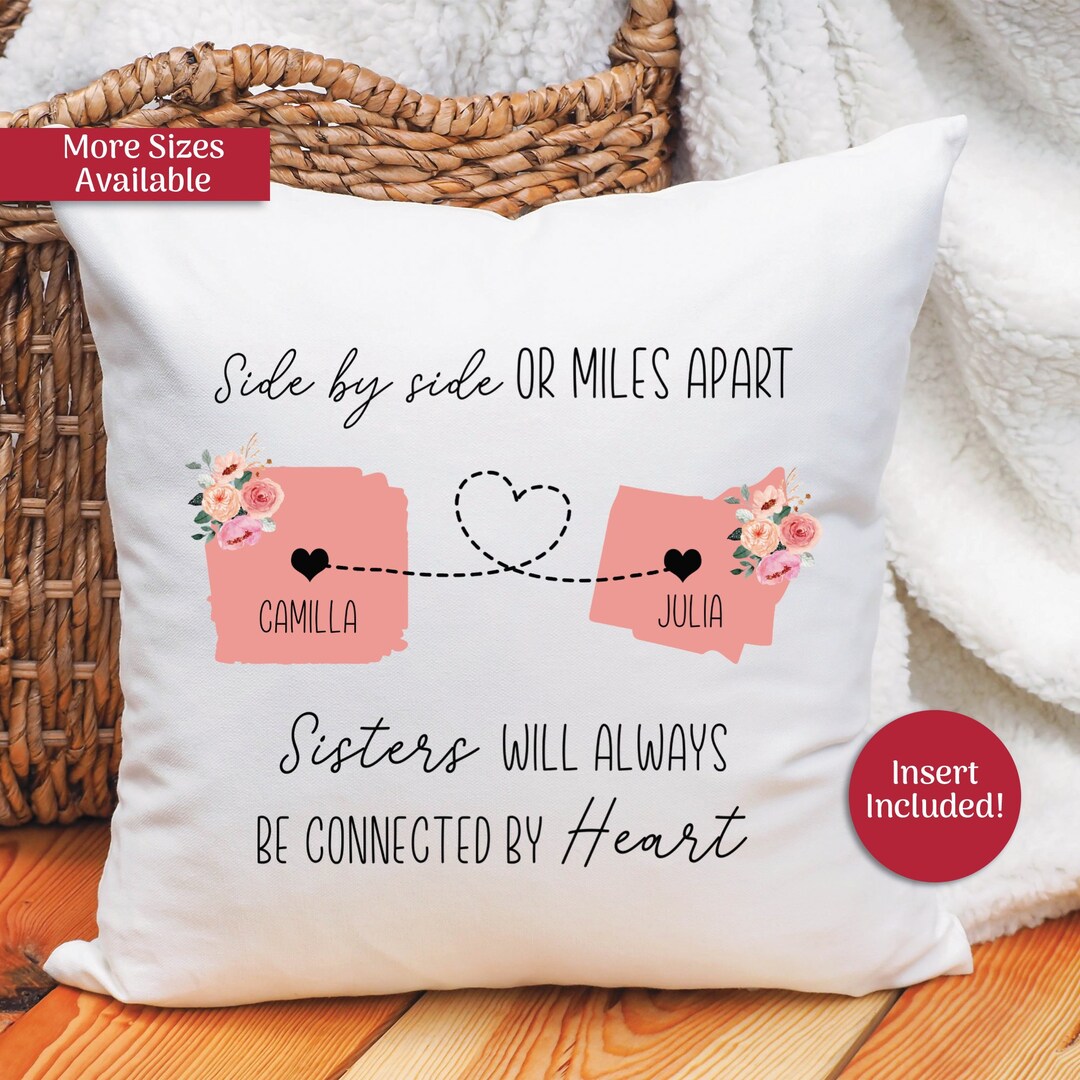 Personalized Long Distance Sisters Pillow: State Design - Etsy