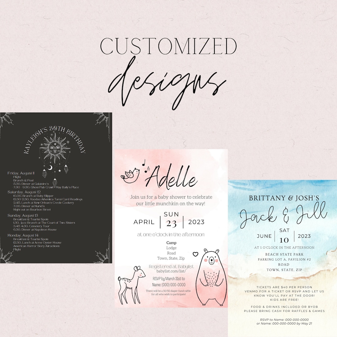 Customized Designs (invitations, Itineraries, Etc.) - Made to Order ...