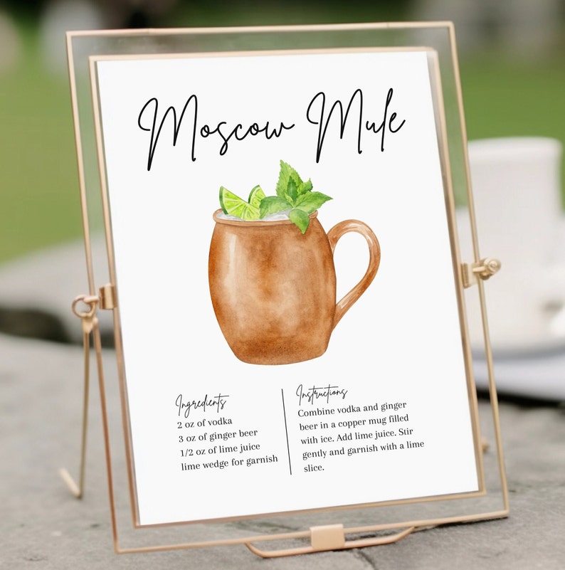 Moscow Mule Recipe Card - Instant Digital Download, PDF & PNG Photo ...