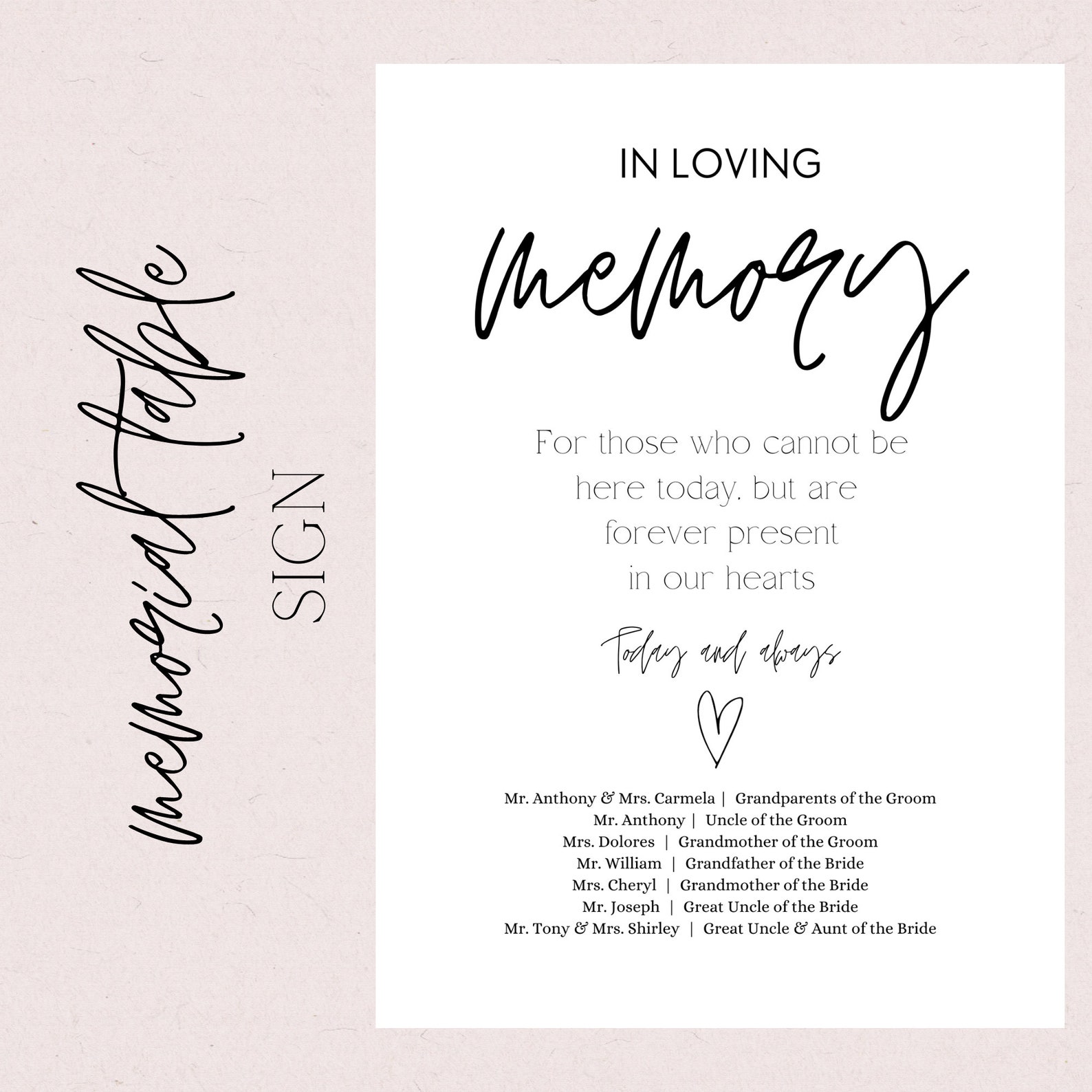 Minimalist Memorial Table Sign Template for Wedding, in Loving Memory ...