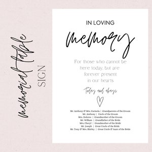 Minimalist Memorial Table Sign Template for Wedding, in Loving Memory ...